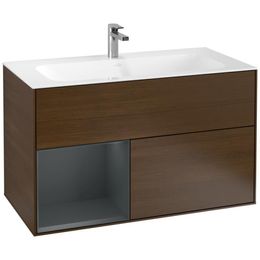 Villeroy & Boch Villeroy und Boch Finion Waschtischunterschrank F030HGGN 99,6x59,1x49,8cm, Regal links Midnight Blue Matt Lacquer, Walnut veneer