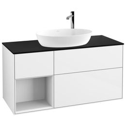 Villeroy & Boch Villeroy und Boch Finion Waschtischunterschrank F942GFGF 120cm, Abdeckplatte black matt, Regale Glossy white lacquer, Glossy white lacquer