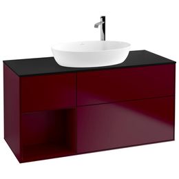 Villeroy & Boch Villeroy und Boch Finion Waschtischunterschrank F942HBHB 120cm, Abdeckplatte black matt, Regale Peony matt lacquer, Peony Matt