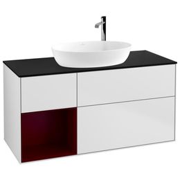 Villeroy & Boch Villeroy und Boch Finion Waschtischunterschrank F942HBMT 120cm, Abdeckplatte black matt, Regale Peony matt lacquer, White matt lacquer