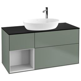 Villeroy & Boch Villeroy und Boch Finion Waschtischunterschrank F942MTGM 120cm, Abdeckplatte black matt, Regale White matt lacquer, Olive Matt Lacquer
