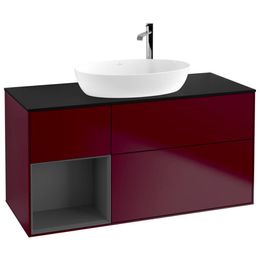 Villeroy & Boch Villeroy und Boch Finion Waschtischunterschrank F942GKHB 120cm, Abdeckplatte black matt, Regale Anthracite matt lacquer, Peony Matt