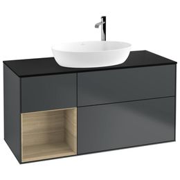 Villeroy & Boch Villeroy und Boch Finion Waschtischunterschrank F942PCHG 120cm, Abdeckplatte black matt, Regale Oak Veneer, Midnight Blue Matt Lacquer