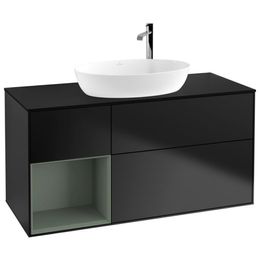 Villeroy & Boch Villeroy und Boch Finion Waschtischunterschrank F942GMPD 120cm, Abdeckplatte black matt, Regale Olive matt lacquer, Black matt lacquer