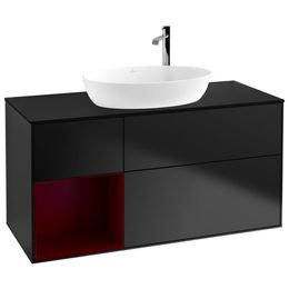 Villeroy & Boch Villeroy und Boch Finion Waschtischunterschrank F942HBPD 120cm, Abdeckplatte black matt, Regale Peony matt lacquer, Black matt lacquer