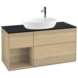 Villeroy & Boch Villeroy und Boch Finion Waschtischunterschrank F942PCPC 120cm, Abdeckplatte black matt, Regale Oak Veneer, Oak Veneer