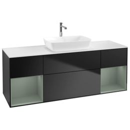 Villeroy & Boch Villeroy und Boch Finion Waschtischunterschrank G861GMPD 160cm, Abdeckplatte white matt, Emotion, Regale Olive matt lacquer, Black matt lacquer
