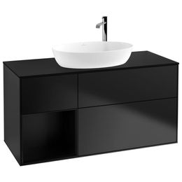 Villeroy & Boch Villeroy und Boch Finion Waschtischunterschrank F942PDPD 120cm, Abdeckplatte black matt, Regale Black matt lacquer, Black matt lacquer