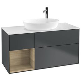 Villeroy & Boch Villeroy und Boch Finion Waschtischunterschrank F941PCHG 120cm, Abdeckplatte white matt, Regale Oak Veneer, Midnight Blue Matt Lacquer