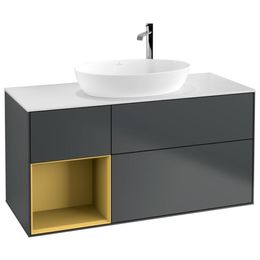 Villeroy & Boch Villeroy und Boch Finion Waschtischunterschrank F941HFHG 120cm, Abdeckplatte white matt, Regale Gold matt lacquer, Midnight Blue Matt Lacquer