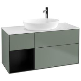 Villeroy & Boch Villeroy und Boch Finion Waschtischunterschrank F941PDGM 120cm, Abdeckplatte white matt, Regale Black matt lacquer, Olive Matt Lacquer