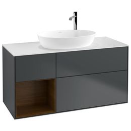 Villeroy & Boch Villeroy und Boch Finion Waschtischunterschrank F941GNHG 120cm, Abdeckplatte white matt, Regale Walnut Veneer, Midnight Blue Matt Lacquer