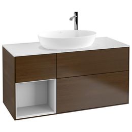 Villeroy & Boch Villeroy und Boch Finion Waschtischunterschrank F941MTGN 120cm, Abdeckplatte white matt, Regale White matt lacquer, Walnut veneer