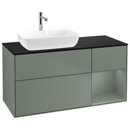 Villeroy & Boch Villeroy und Boch Finion Waschtischunterschrank G812GMGM 120cm, Abdeckplatte black matt, Emotion, Regale Olive matt lacquer, Olive Matt Lacquer