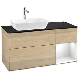 Villeroy & Boch Villeroy und Boch Finion Waschtischunterschrank G812GFPC 120cm, Abdeckplatte black matt, Emotion, Regale Glossy white lacquer, Oak Veneer