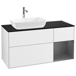 Villeroy & Boch Villeroy und Boch Finion Waschtischunterschrank G812GKGF 120cm, Abdeckplatte black matt, Emotion, Regale Anthracite matt lacquer, Glossy white lacquer