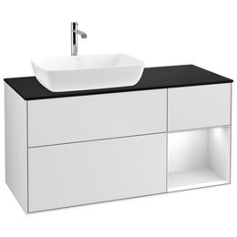 Villeroy & Boch Villeroy und Boch Finion Waschtischunterschrank G812MTMT 120cm, Abdeckplatte black matt, Emotion, Regale White matt lacquer, White matt lacquer