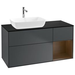Villeroy & Boch Villeroy und Boch Finion Waschtischunterschrank G812GNHG 120cm, Abdeckplatte black matt, Emotion, Regale Walnut Veneer, Midnight Blue Matt Lacquer