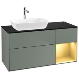 Villeroy & Boch Villeroy und Boch Finion Waschtischunterschrank G812HFGM 120cm, Abdeckplatte black matt, Emotion, Regale Gold matt lacquer, Olive Matt Lacquer