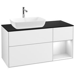 Villeroy & Boch Villeroy und Boch Finion Waschtischunterschrank G812MTGF 120cm, Abdeckplatte black matt, Emotion, Regale White matt lacquer, Glossy white lacquer