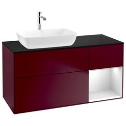 Villeroy & Boch Villeroy und Boch Finion Waschtischunterschrank G812MTHB 120cm, Abdeckplatte black matt, Emotion, Regale White matt lacquer, Peony Matt