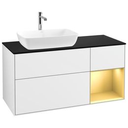 Villeroy & Boch Villeroy und Boch Finion Waschtischunterschrank G812HFGF 120cm, Abdeckplatte black matt, Emotion, Regale Gold matt lacquer, Glossy white lacquer