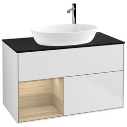 Villeroy & Boch Villeroy und Boch Finion Waschtischunterschrank F892PCMT 100cm, Abdeckplatte black matt, Regale Oak Veneer, White matt lacquer