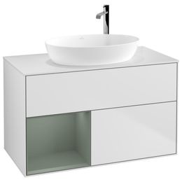 Villeroy & Boch Villeroy und Boch Finion Waschtischunterschrank F891GMMT 100cm, Abdeckplatte white matt, Regale Olive matt lacquer, White matt lacquer