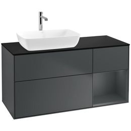 Villeroy & Boch Villeroy und Boch Finion Waschtischunterschrank F812HGHG 120cm, Abdeckplatte black matt, Regale Midnight matt lacquer, Midnight Blue Matt Lacquer