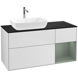 Villeroy & Boch Villeroy und Boch Finion Waschtischunterschrank F812GMMT 120cm, Abdeckplatte black matt, Regale Olive matt lacquer, White matt lacquer