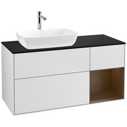 Villeroy & Boch Villeroy und Boch Finion Waschtischunterschrank F812GNMT 120cm, Abdeckplatte black matt, Regale Walnut Veneer, White matt lacquer
