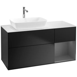 Villeroy & Boch Villeroy und Boch Finion Waschtischunterschrank F811GKPD 120cm, Abdeckplatte white matt, Regale Anthracite matt lacquer, Black matt lacquer