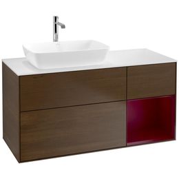 Villeroy & Boch Villeroy und Boch Finion Waschtischunterschrank F811HBGN 120cm, Abdeckplatte white matt, Regale Peony matt lacquer, Walnut veneer