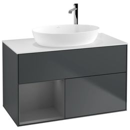 Villeroy & Boch Villeroy und Boch Finion Waschtischunterschrank F891GKHG 100cm, Abdeckplatte white matt, Regale Anthracite matt lacquer, Midnight Blue Matt Lacquer