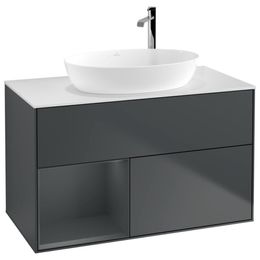 Villeroy & Boch Villeroy und Boch Finion Waschtischunterschrank F891HGHG 100cm, Abdeckplatte white matt, Regale Midnight matt lacquer, Midnight Blue Matt Lacquer