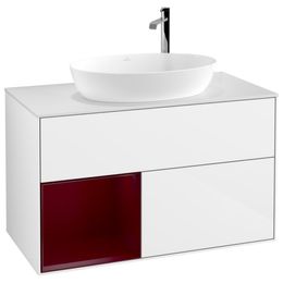 Villeroy & Boch Villeroy und Boch Finion Waschtischunterschrank F891HBGF 100cm, Abdeckplatte white matt, Regale Peony matt lacquer, Glossy white lacquer