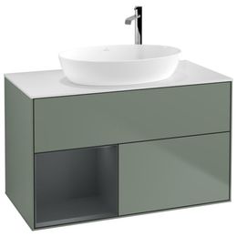 Villeroy & Boch Villeroy und Boch Finion Waschtischunterschrank F891HGGM 100cm, Abdeckplatte white matt, Regale Midnight matt lacquer, Olive Matt Lacquer