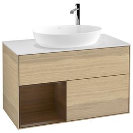Villeroy & Boch Villeroy und Boch Finion Waschtischunterschrank F891GNPC 100cm, Abdeckplatte white matt, Regale Walnut Veneer, Oak Veneer
