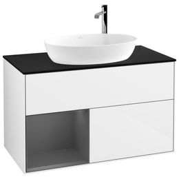 Villeroy & Boch Villeroy und Boch Finion Waschtischunterschrank G892GKGF 100cm, Abdeckplatte black matt, Emotion, Regale Anthracite matt lacquer, Glossy white lacquer