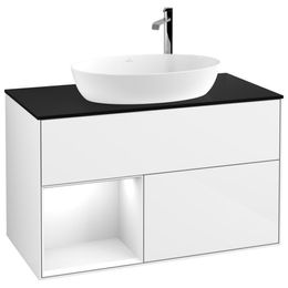 Villeroy & Boch Villeroy und Boch Finion Waschtischunterschrank G892GFGF 100cm, Abdeckplatte black matt, Emotion, Regale Glossy white lacquer, Glossy white lacquer