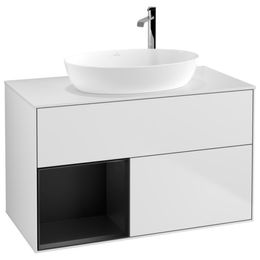 Villeroy & Boch Villeroy und Boch Finion Waschtischunterschrank G891PDMT 100cm, Abdeckplatte white matt, Emotion, Regale Black matt lacquer, White matt lacquer