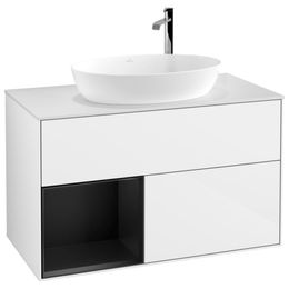 Villeroy & Boch Villeroy und Boch Finion Waschtischunterschrank F891PDGF 100cm, Abdeckplatte white matt, Regale Black matt lacquer, Glossy white lacquer