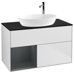 Villeroy & Boch Villeroy und Boch Finion Waschtischunterschrank G892HGMT 100cm, Abdeckplatte black matt, Emotion, Regale Midnight matt lacquer, White matt lacquer