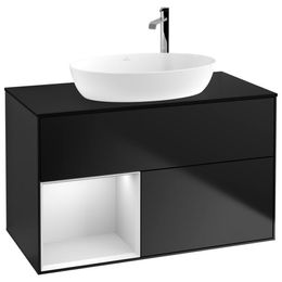 Villeroy & Boch Villeroy und Boch Finion Waschtischunterschrank G892MTPD 100cm, Abdeckplatte black matt, Emotion, Regale White matt lacquer, Black matt lacquer