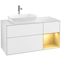 Villeroy & Boch Villeroy und Boch Finion Waschtischunterschrank F811HFGF 120cm, Abdeckplatte white matt, Regale Gold matt lacquer, Glossy white lacquer