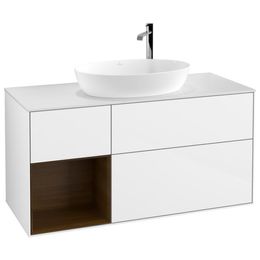 Villeroy & Boch Villeroy und Boch Finion Waschtischunterschrank G941GNGF 120cm, Abdeckplatte white matt, Emotion, Regale Walnut Veneer, Glossy white lacquer