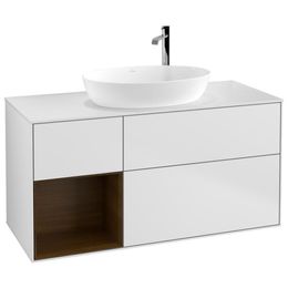 Villeroy & Boch Villeroy und Boch Finion Waschtischunterschrank G941GNMT 120cm, Abdeckplatte white matt, Emotion, Regale Walnut Veneer, White matt lacquer