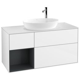 Villeroy & Boch Villeroy und Boch Finion Waschtischunterschrank G941HGGF 120cm, Abdeckplatte white matt, Emotion, Regale Midnight matt lacquer, Glossy white lacquer
