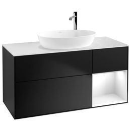 Villeroy & Boch Villeroy und Boch Finion Waschtischunterschrank F951GFPD 120cm, Abdeckplatte white matt, Regale Glossy white lacquer, Black matt lacquer