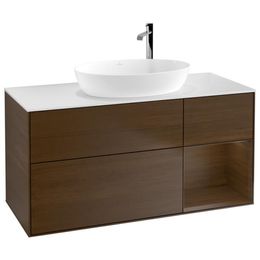 Villeroy & Boch Villeroy und Boch Finion Waschtischunterschrank F951GNGN 120cm, Abdeckplatte white matt, Regale Walnut Veneer, Walnut veneer